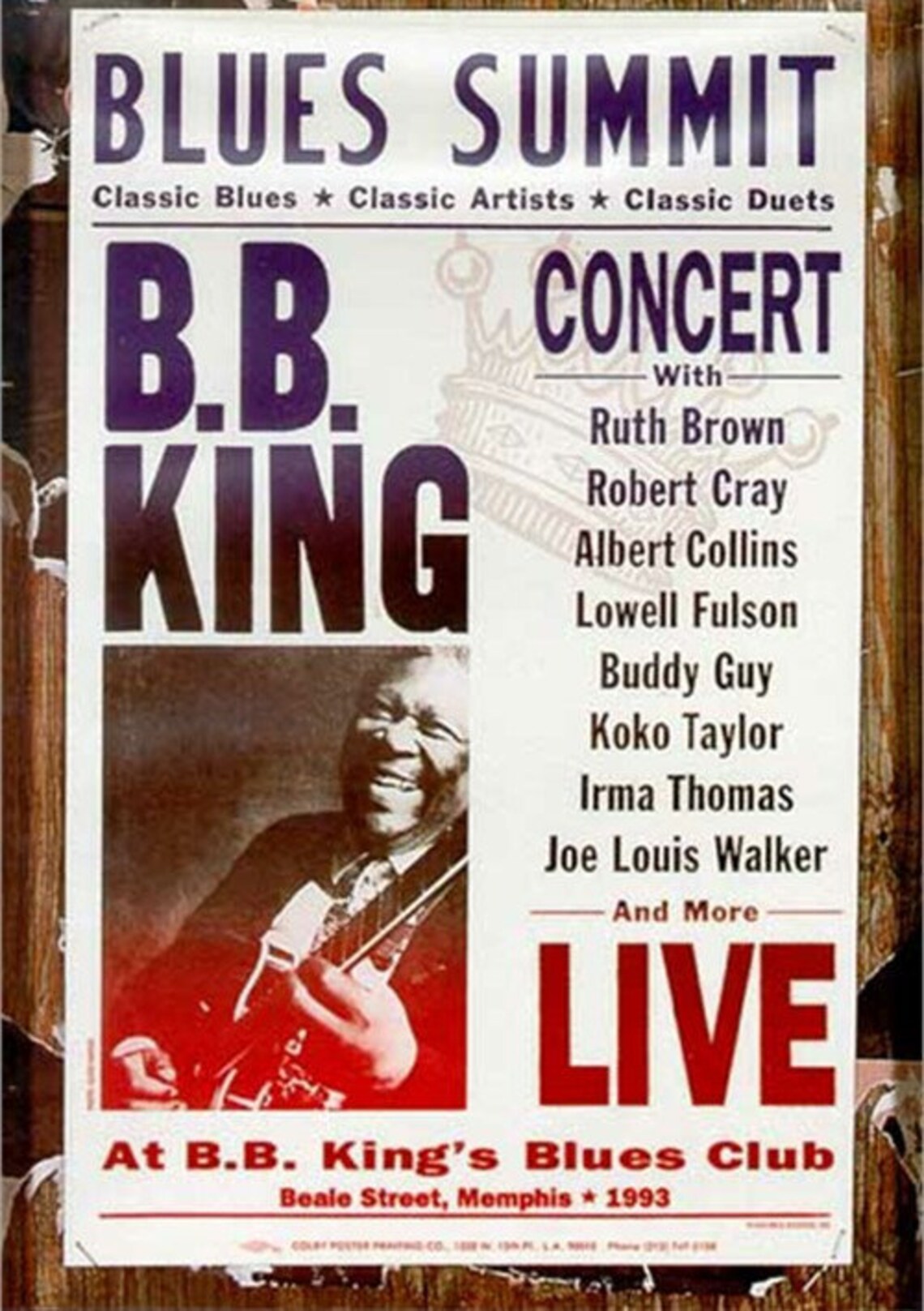 1993 BB KING Blues Summit Original Concert Poster Memphis TN | Etsy