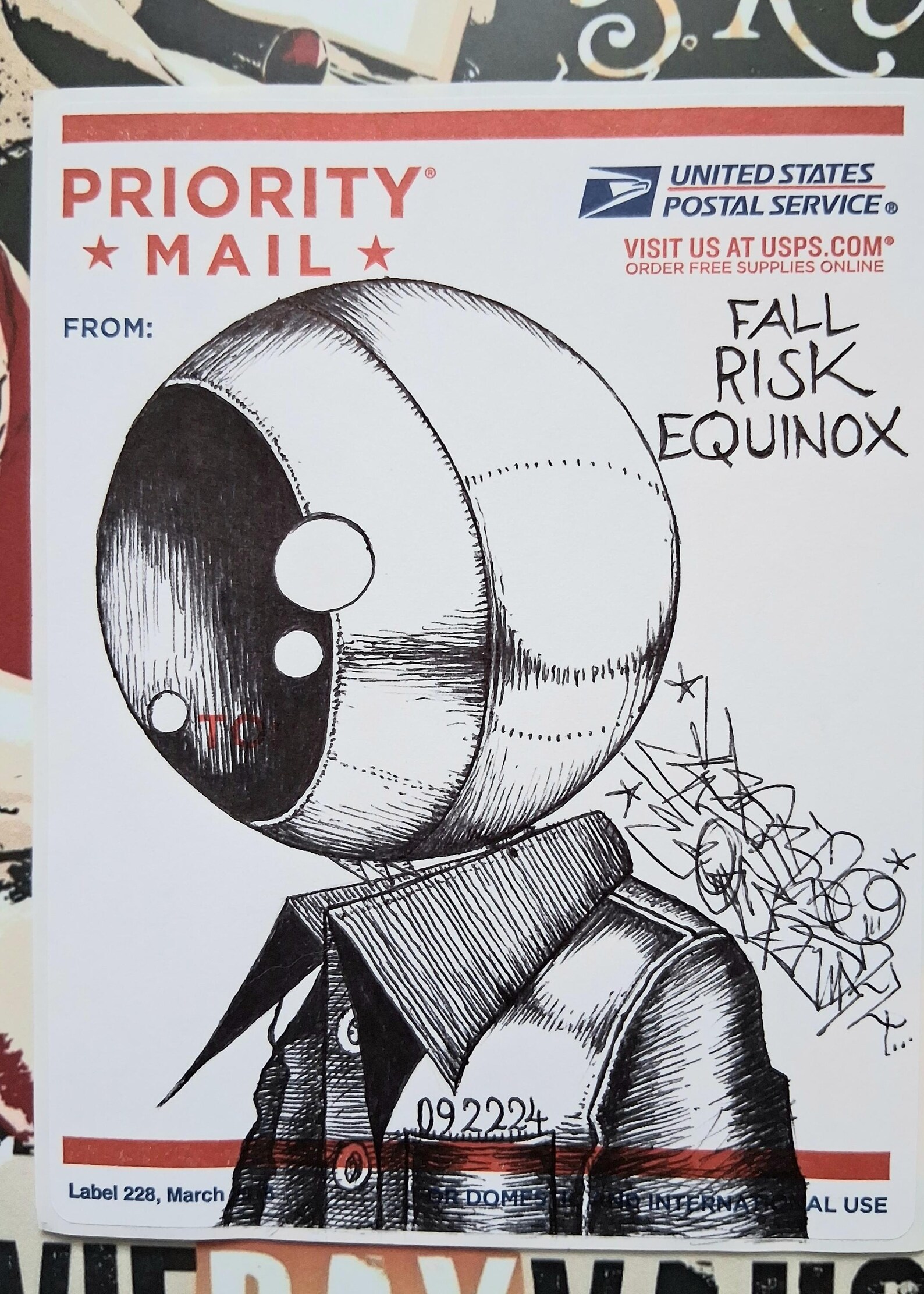 USPS Label Graffiti Sticker, Fall Risk Equinox Art, Original Ballpoint ...