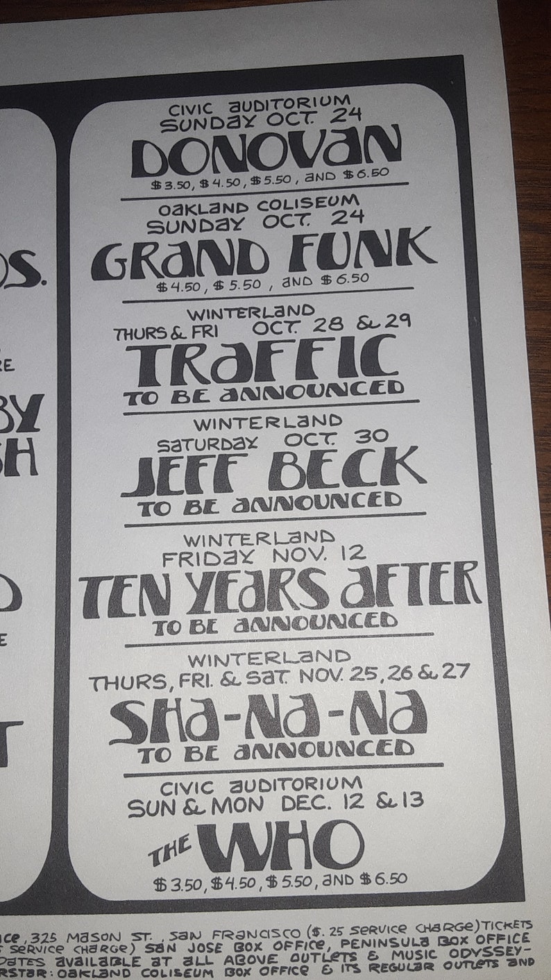 1971 Led Zeppelin Pink Floyd the WHO Bill Graham Presents Handbill ...