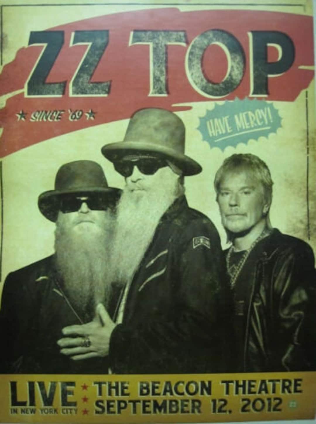 2012 ZZ TOP Original Concert Poster at the Beacon Theatre New York City ...