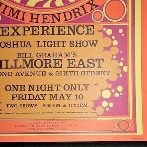 Jimi Hendrix Experience 1968 Fillmore East Original Concert Poster by ...