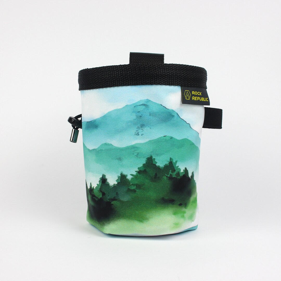 Recycled GREEN PASTEL MOUNTAINS Chalk Bag With Soft Fleece Lining, Rock ...