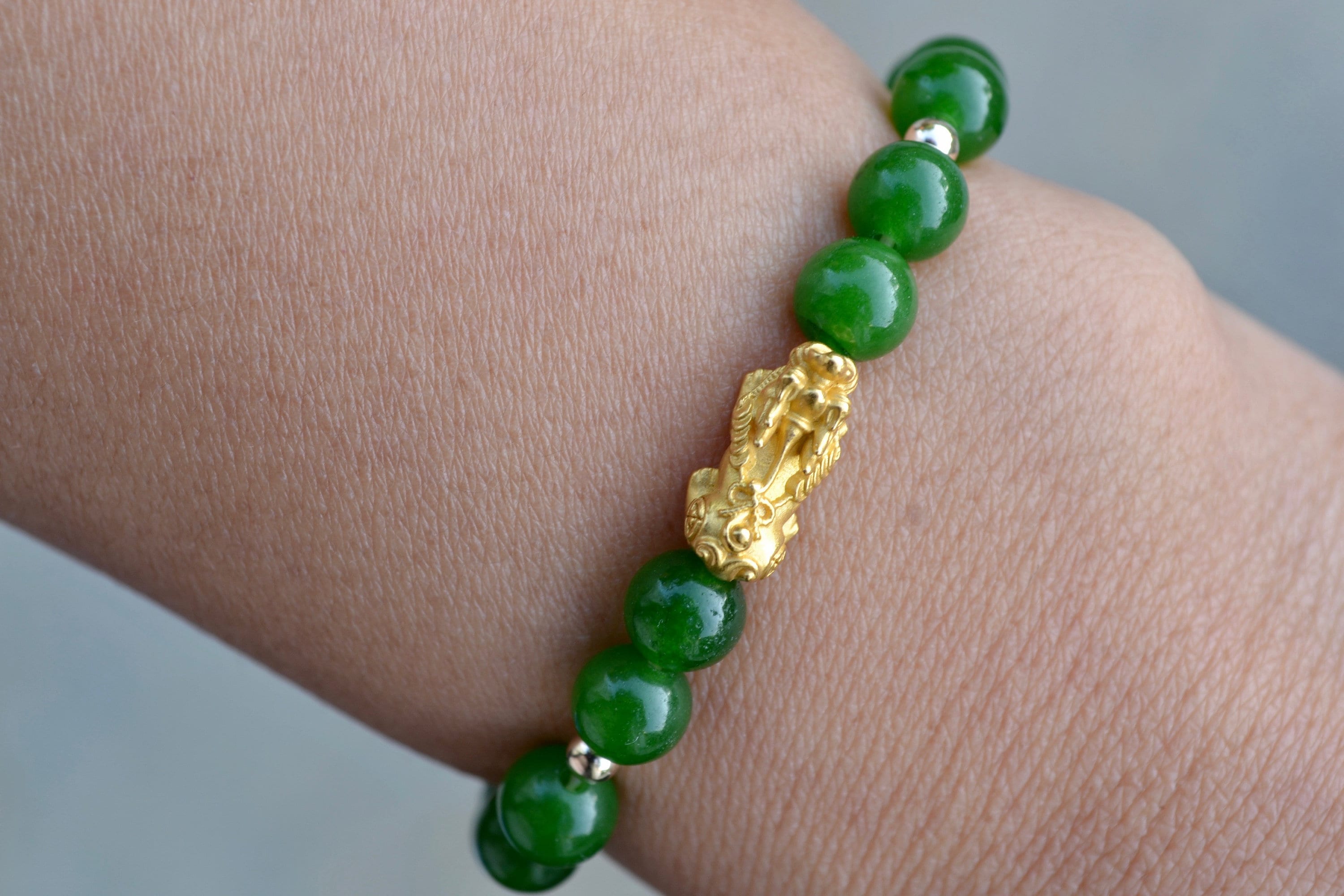 Pixiu Bracelet/24k pure gold pixiu/jade bracelet/taiwan jade | Etsy