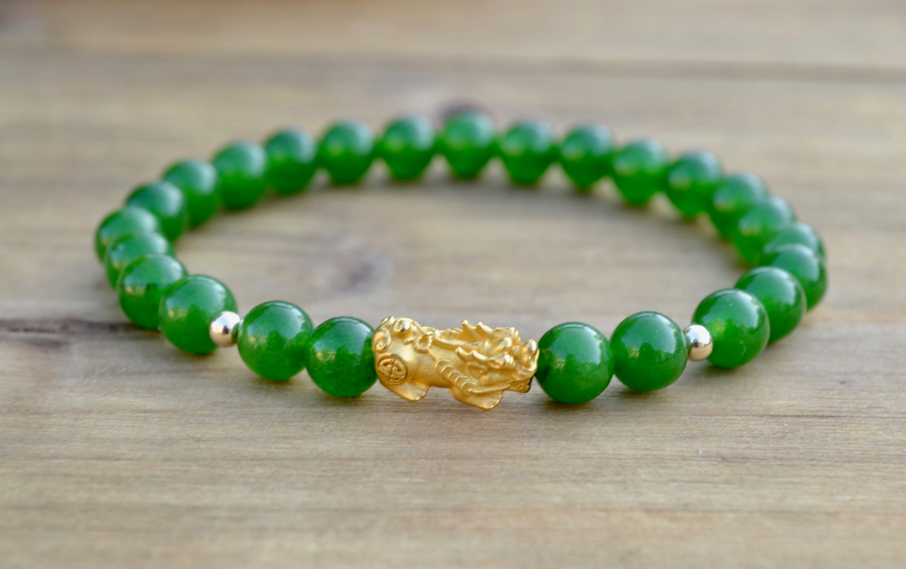 Pixiu Bracelet/24k pure gold pixiu/jade bracelet/taiwan jade | Etsy