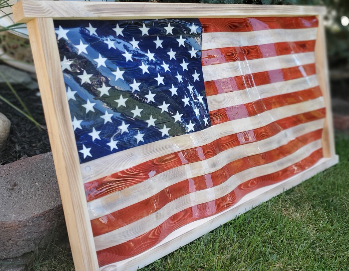 American Waving Flag Carved Waves Crystal Clear Gloss Epoxy Coated. - Etsy