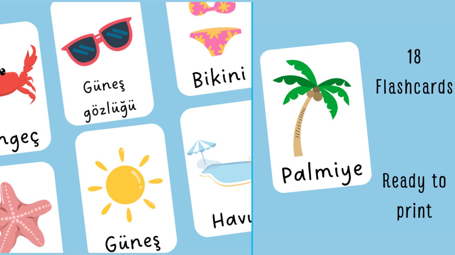 18 Turkish Flashcards, Summer Vocabulary in Turkish, Turkish Learning ...