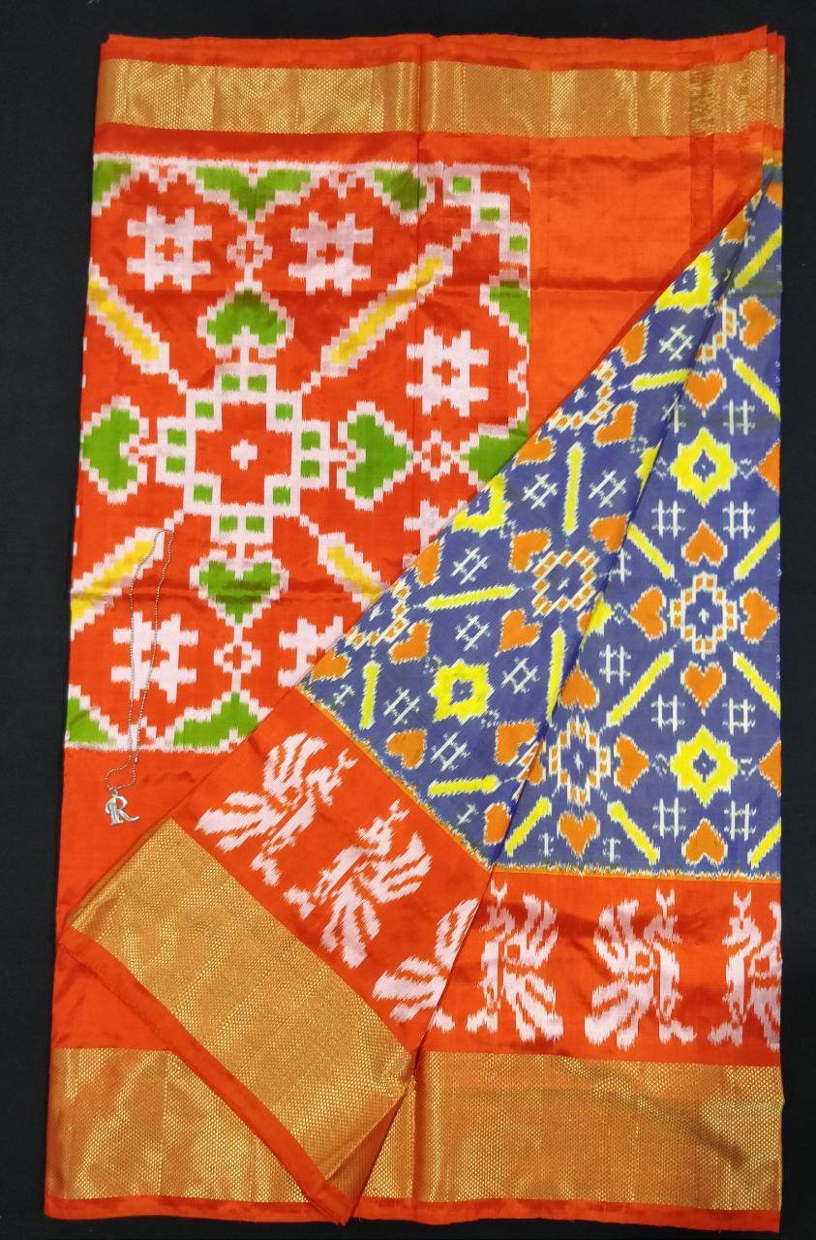 Pochampally ikkat blue silk saree with orangePure pochampally | Etsy
