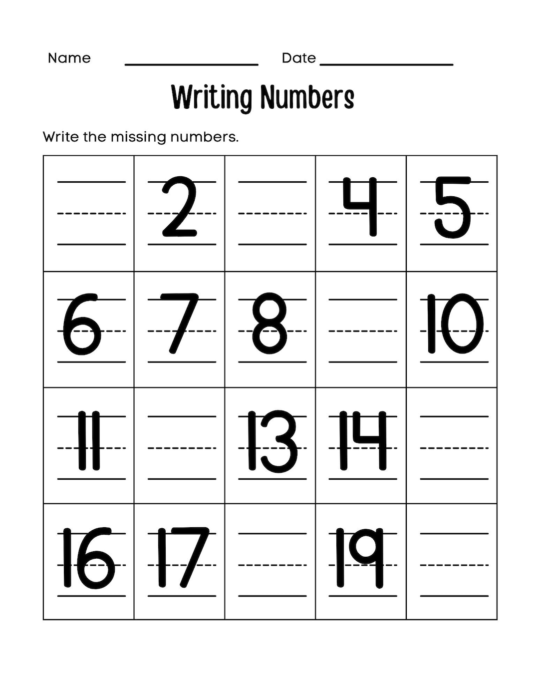 Missing Numbers 1-20 Worksheets - Etsy