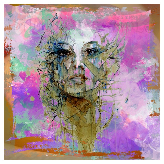 Abstract Woman's Face With Color Splash and Abstract | Etsy