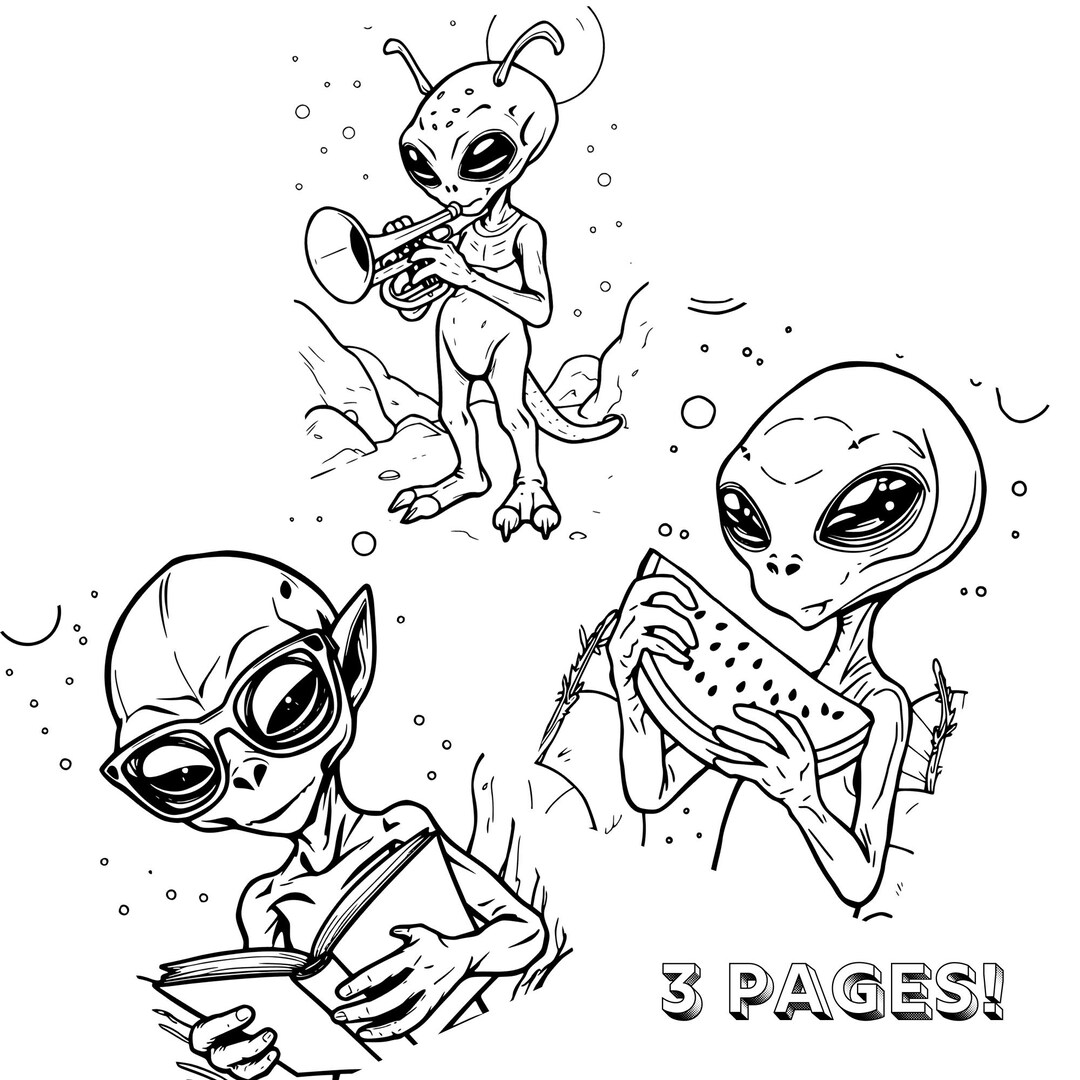 3 Coloring Page- Alien Sample Pack No. 1 - Etsy