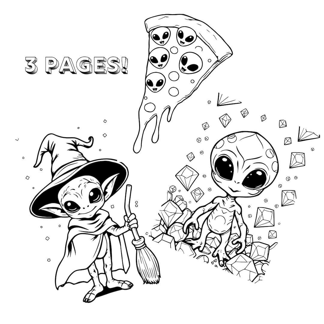 3 Coloring Pages- Alien Sample Pack No. 2 - Etsy