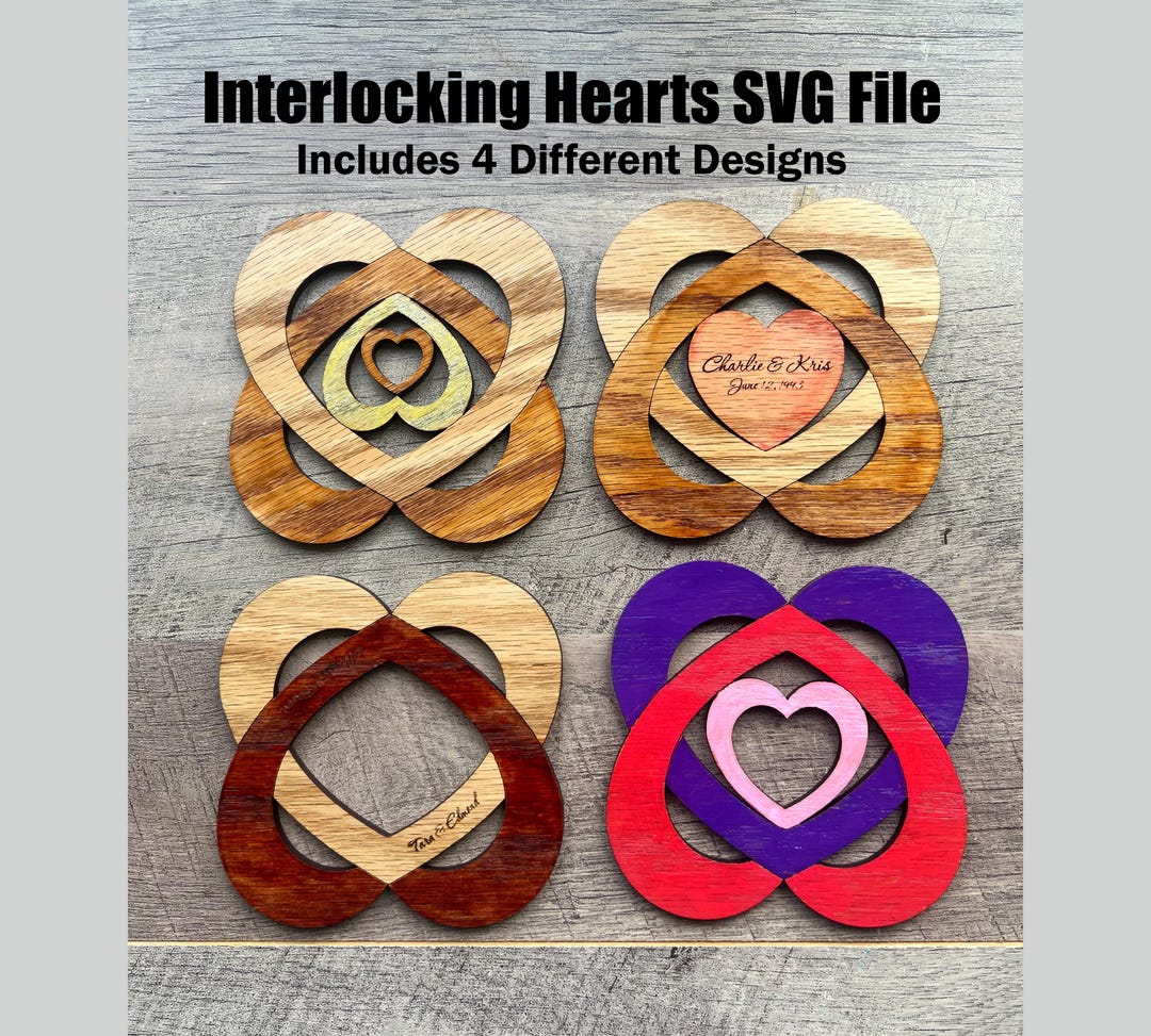 Interlocking Hearts SVG Digital Laser Engrave File, Heart Valentine ...