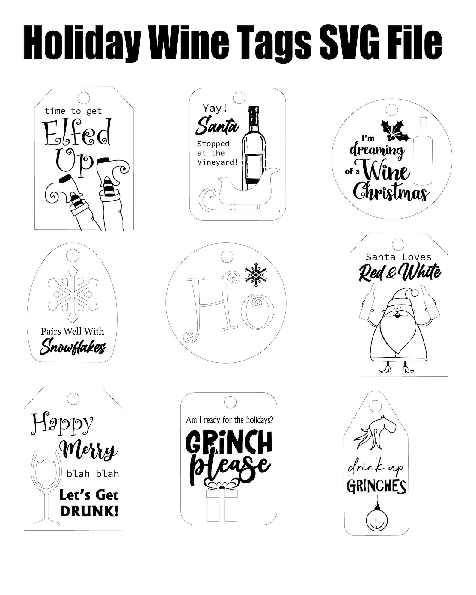 Holiday Wine Tags Svg Wine Bottle Tags SVG Wine Tag Laser - Etsy