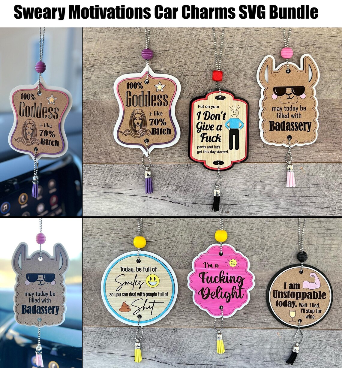 Sweary Motivations Car Charms SVG File Bundle Car Charm Svg - Etsy