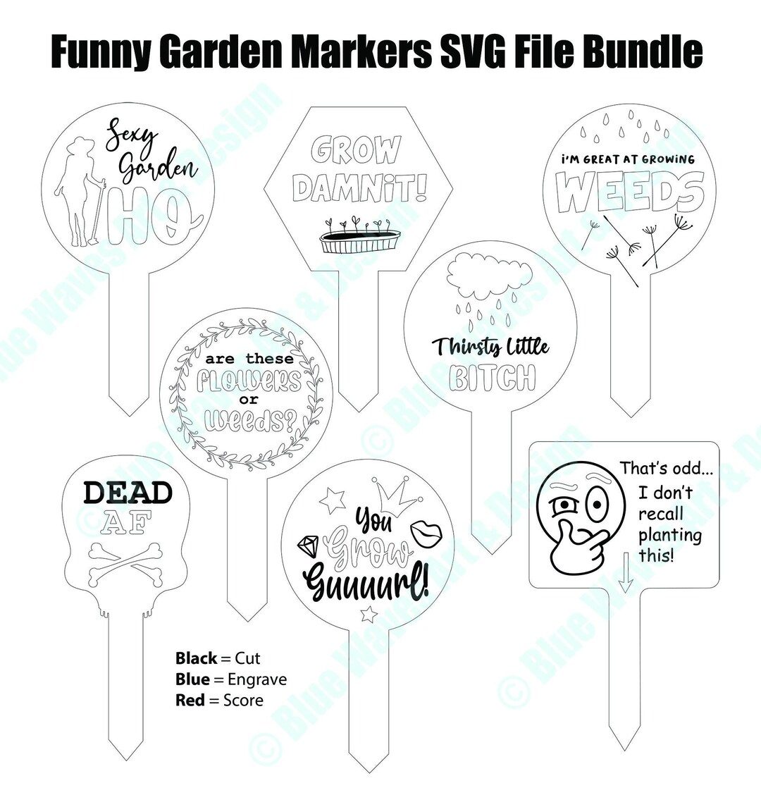 Funny Garden Markers SVG File Bundle, Funny Garden Markers, Funny Plant ...