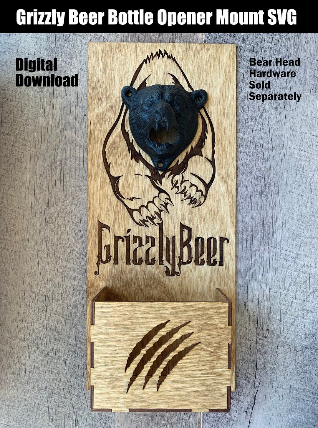 Grizzly Beer Bottle Opener SVG File, Wall Mount Beer Opener Svg File ...