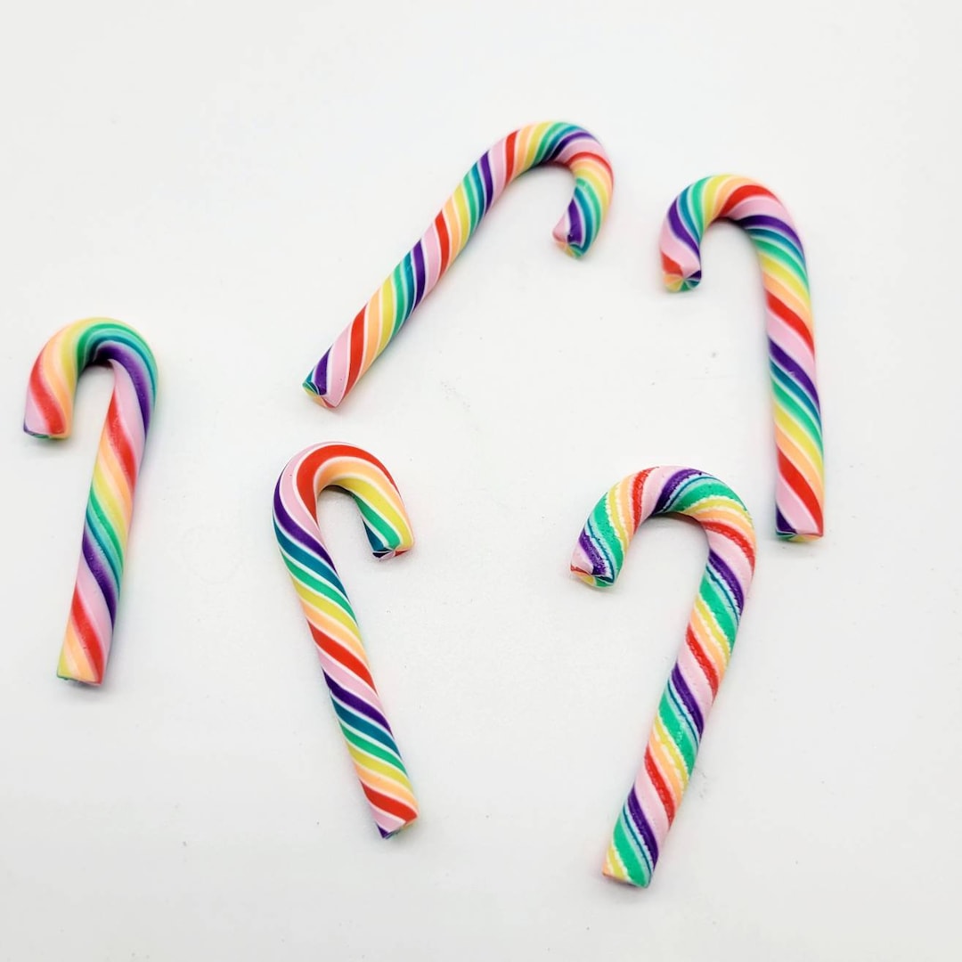 Clay Candy Canes, Rainbow Candy Cabochons, Christmas, Holiday Decor ...
