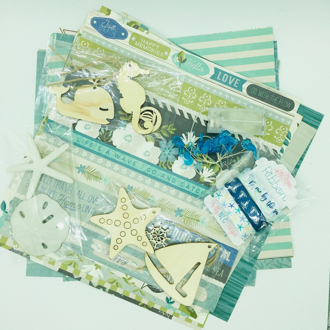 Scrapbook Paper Kit, Beach, Travel Theme, Shadow Box Kit, Junk ...
