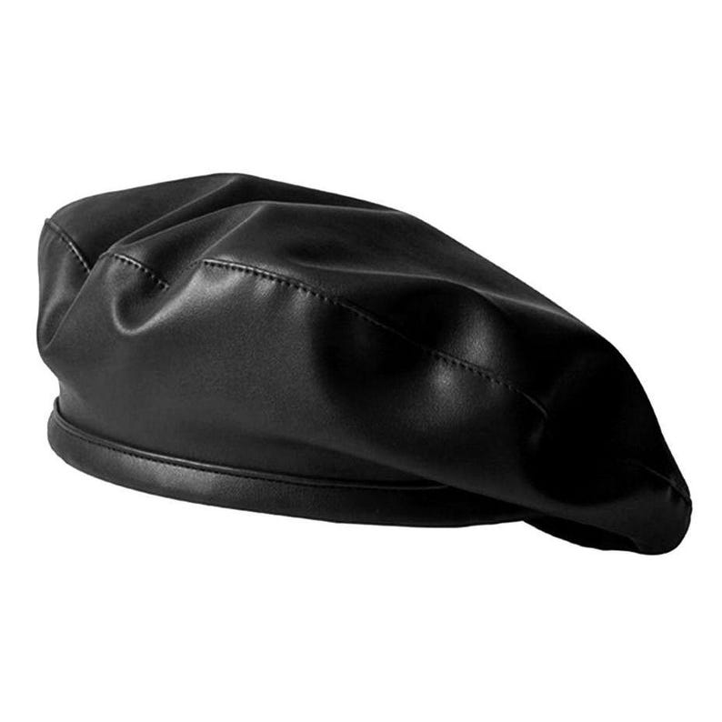 Basic PU Leather Retro Black Beret Hat - Etsy