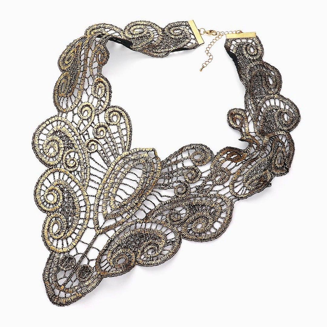 Clydia Gaudy Flower Lace Metallic Gold Clothing Necklace - Etsy