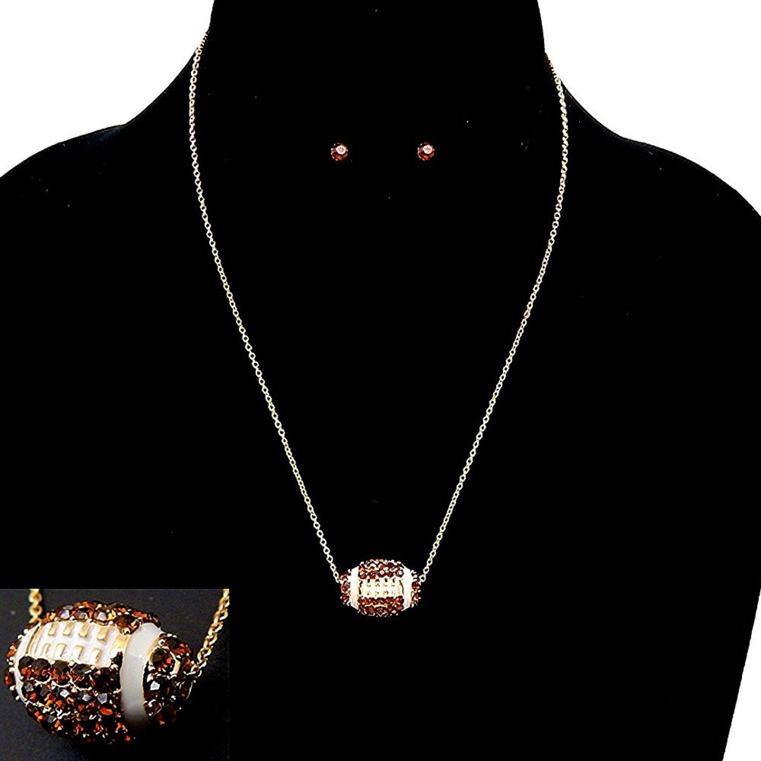 Luxspecialty Paved Rhinestone Football Pendant Necklace - Etsy