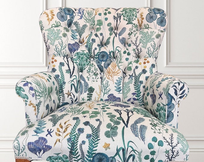 Armchair Chair Seat in a Printed Seaweed Starfish Coastal Design on ...