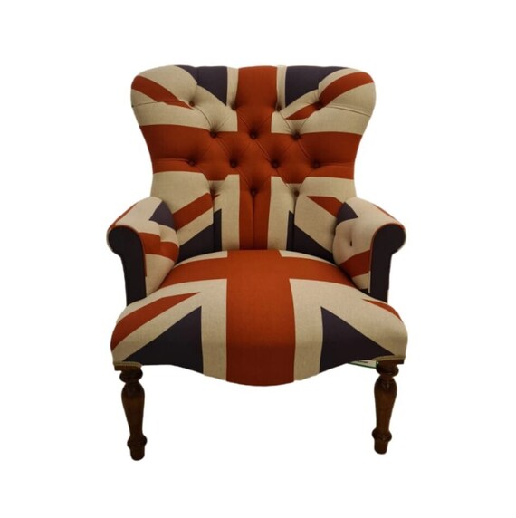 Armchair Chair Seat Union Jack Vintage Style Printed Linen Red - Etsy UK