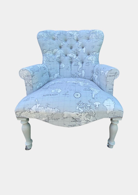Armchair Chair Seat in a Printed Map of the World in Light - Etsy