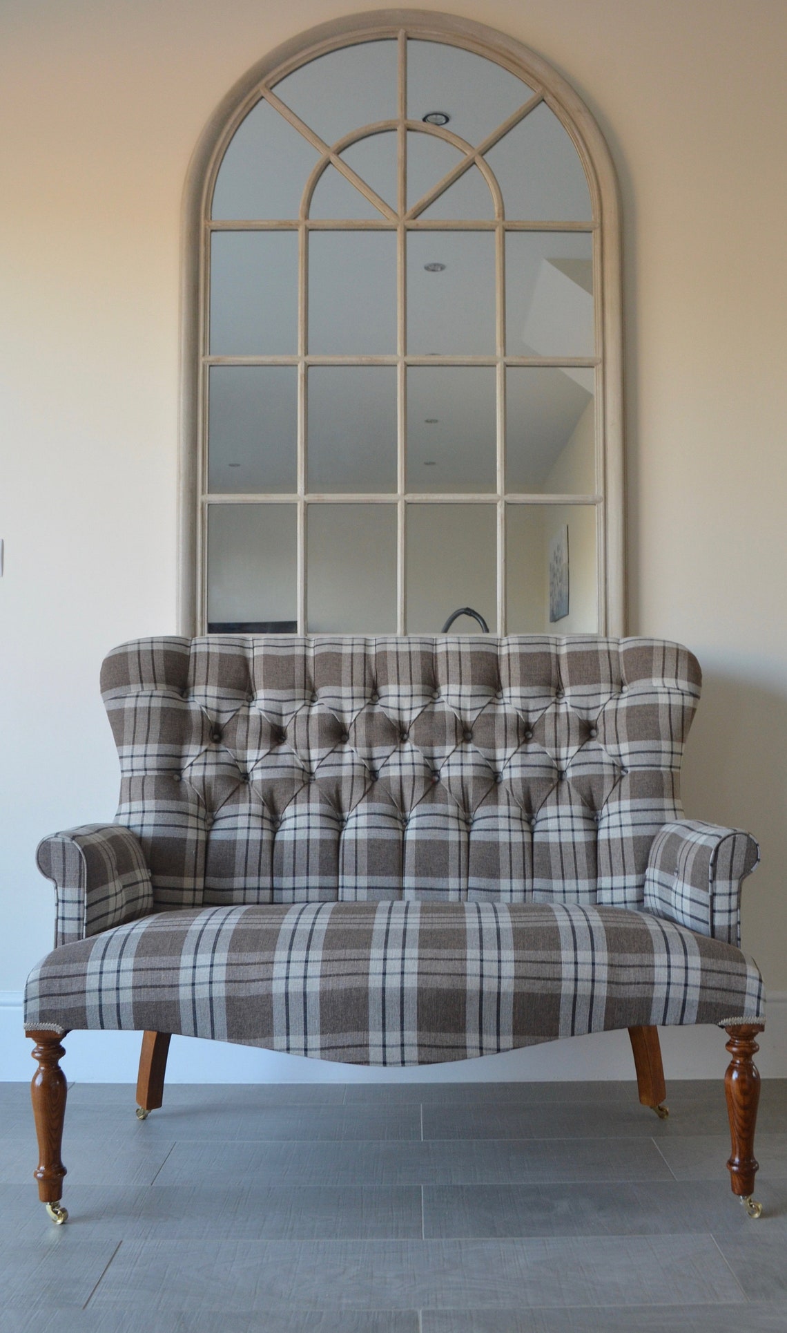 Small Two Seater Armchair Chair/sofa in Brown Check/tartan. - Etsy