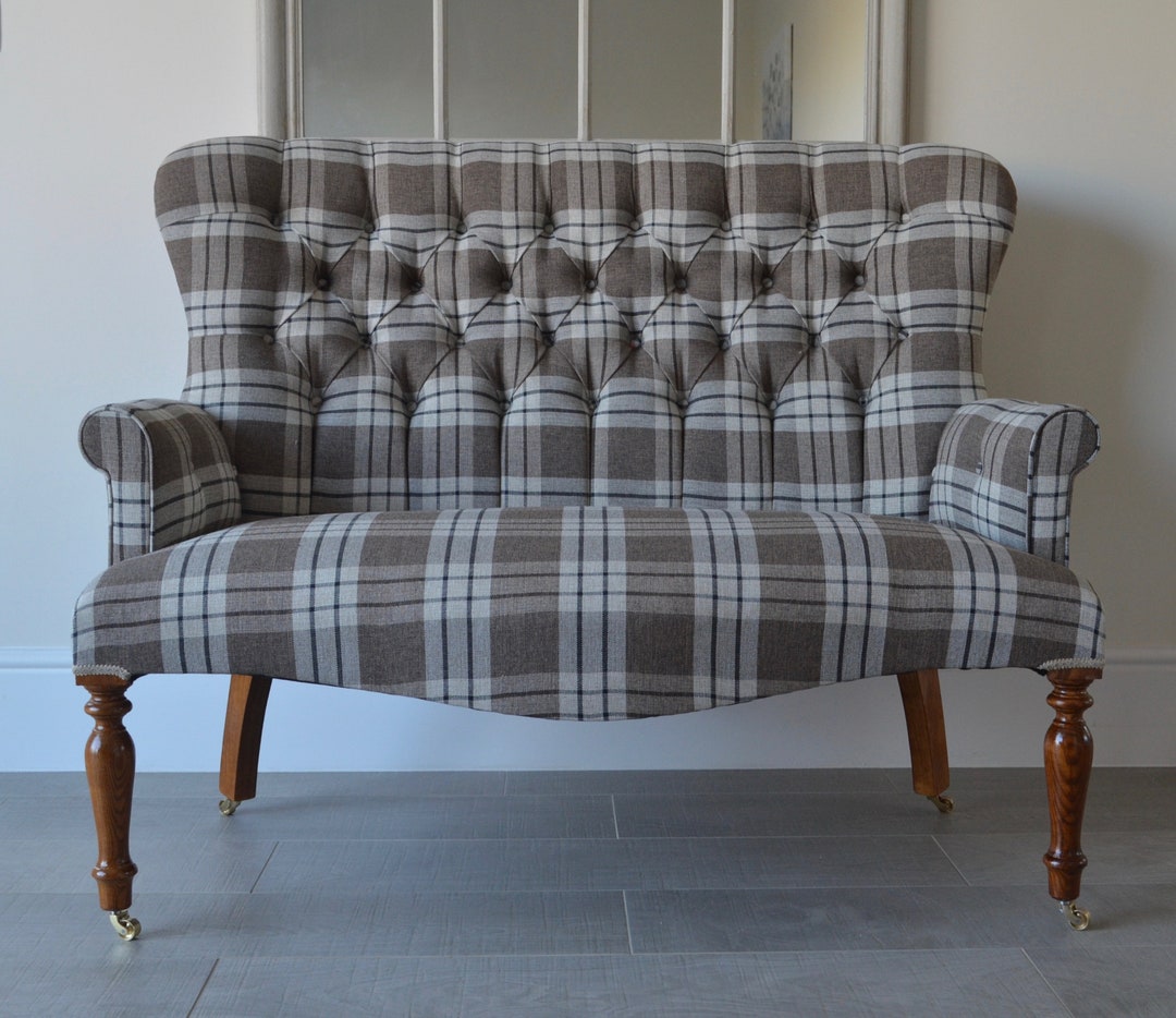Small Two Seater Armchair Chair/sofa in Brown Check/tartan. - Etsy
