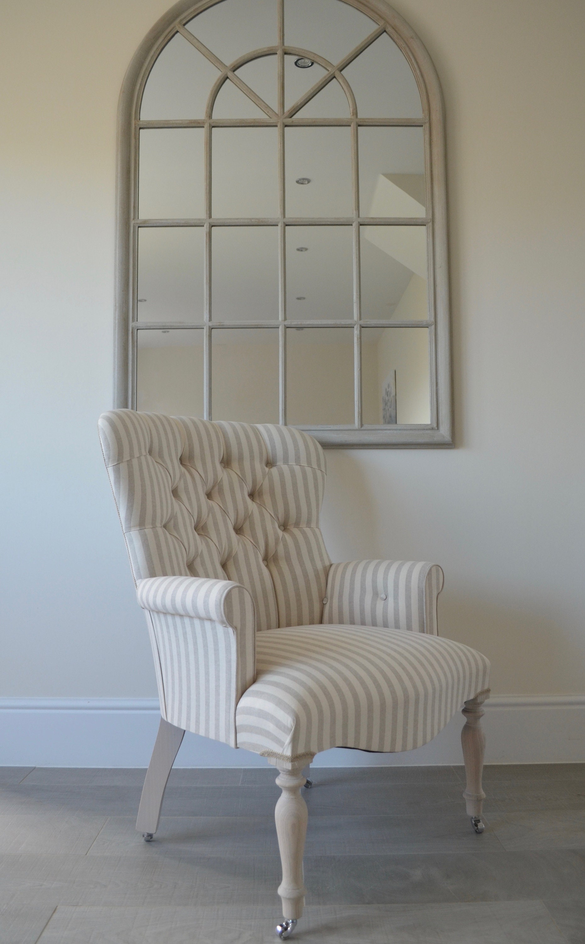 Armchair Chair Seat White & Grey Stripe Linen. Handmade in UK - Etsy UK