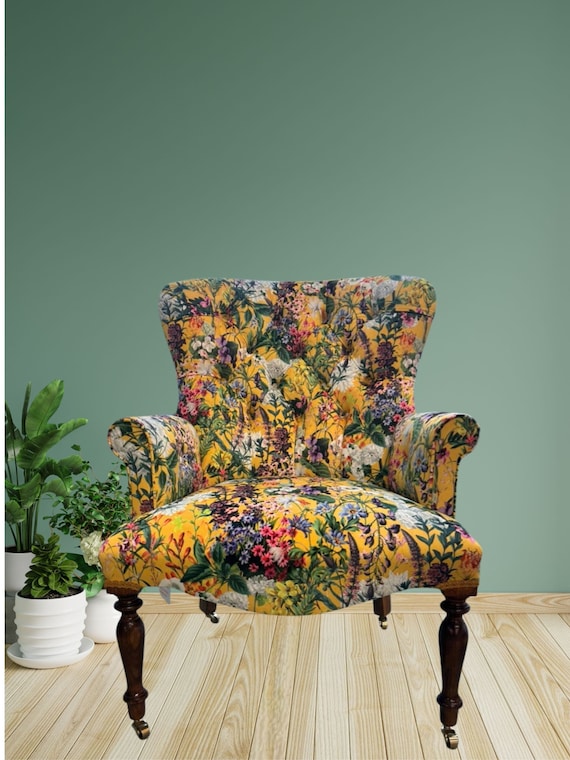Floral velvet armchair store