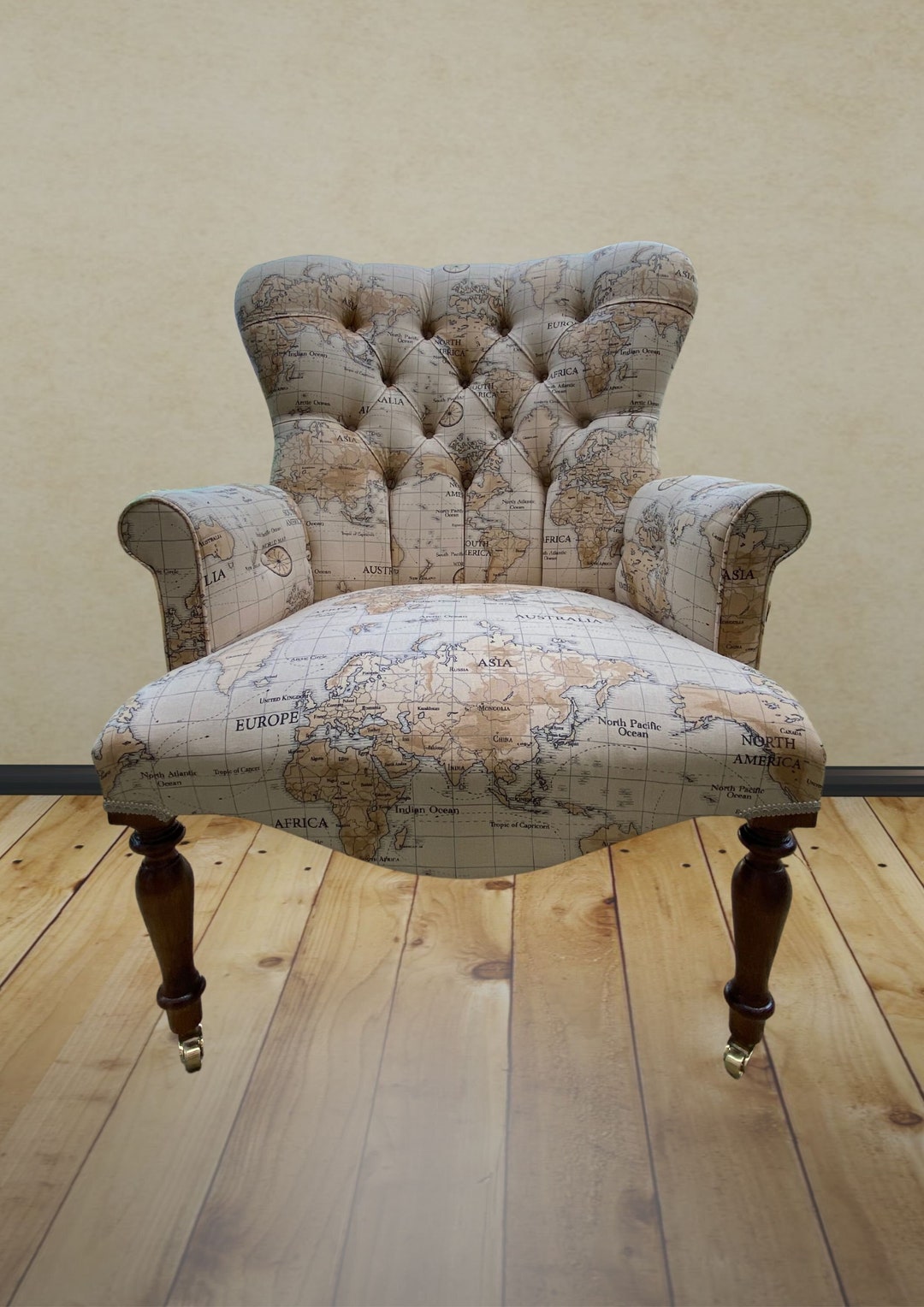 Armchair Chair Seat With a Printed Map of the World Design on Light ...