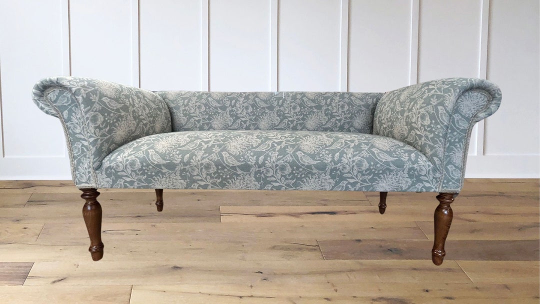 Occasional Small Sofa,bench, Seat Covered in a Printed Duck Egg Bird ...