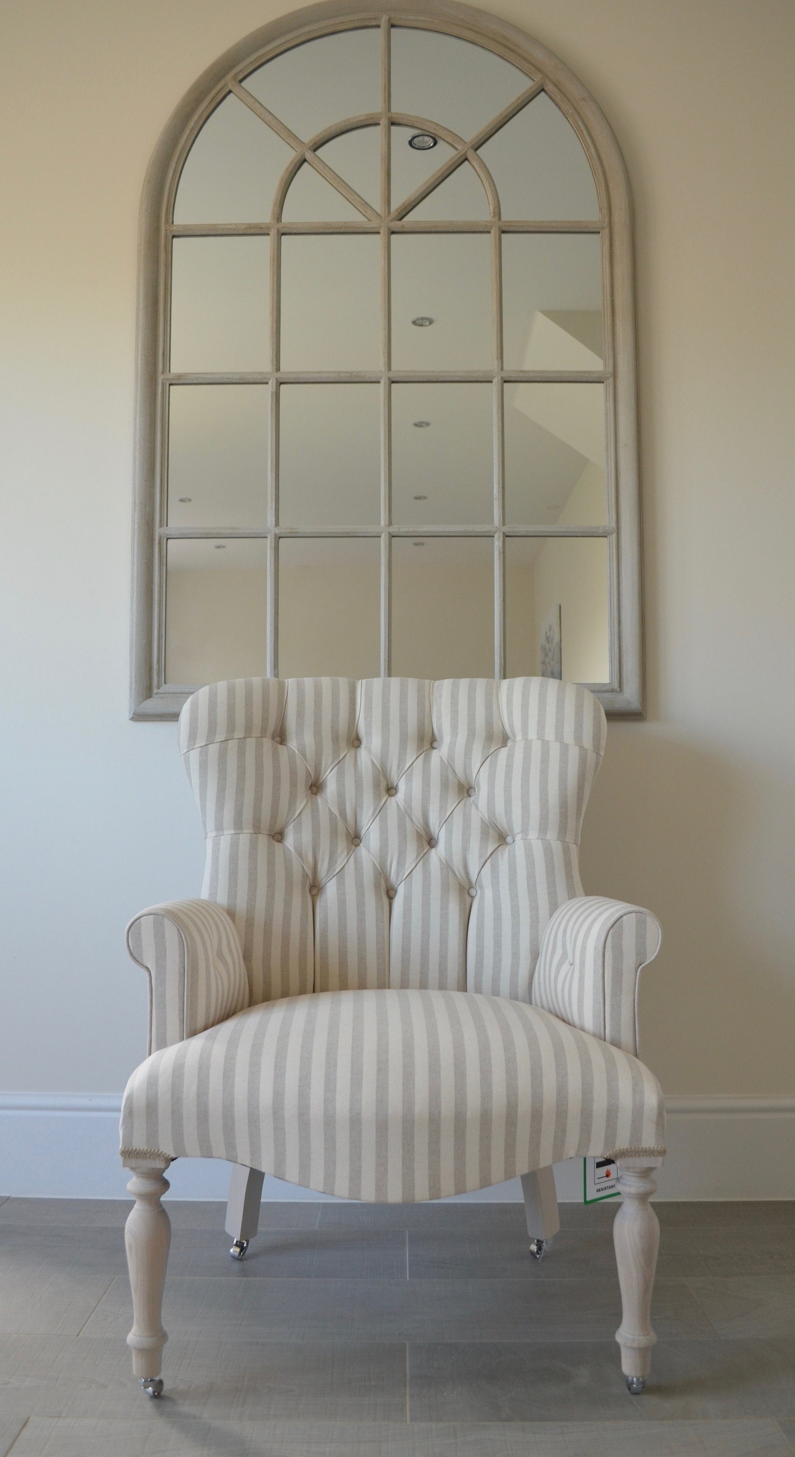 Armchair Chair Seat White & Grey Stripe Linen. Handmade in UK - Etsy UK