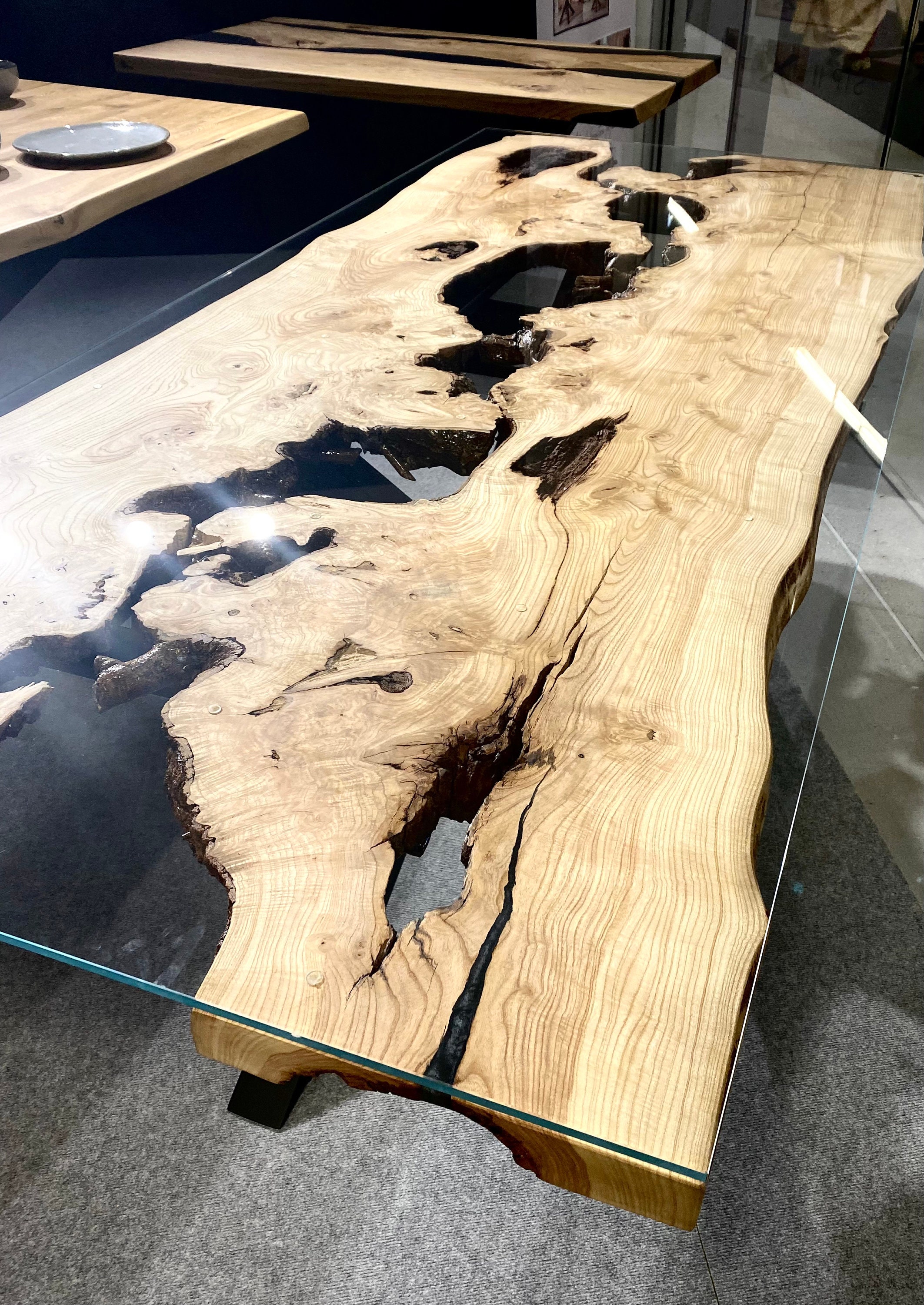 Dining Table Ash Wood Epoxy Resin and Glass | Etsy