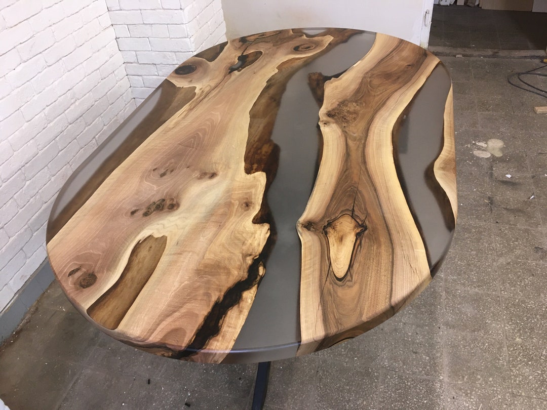 Dining Table Ellipse Wood and Epoxy - Etsy