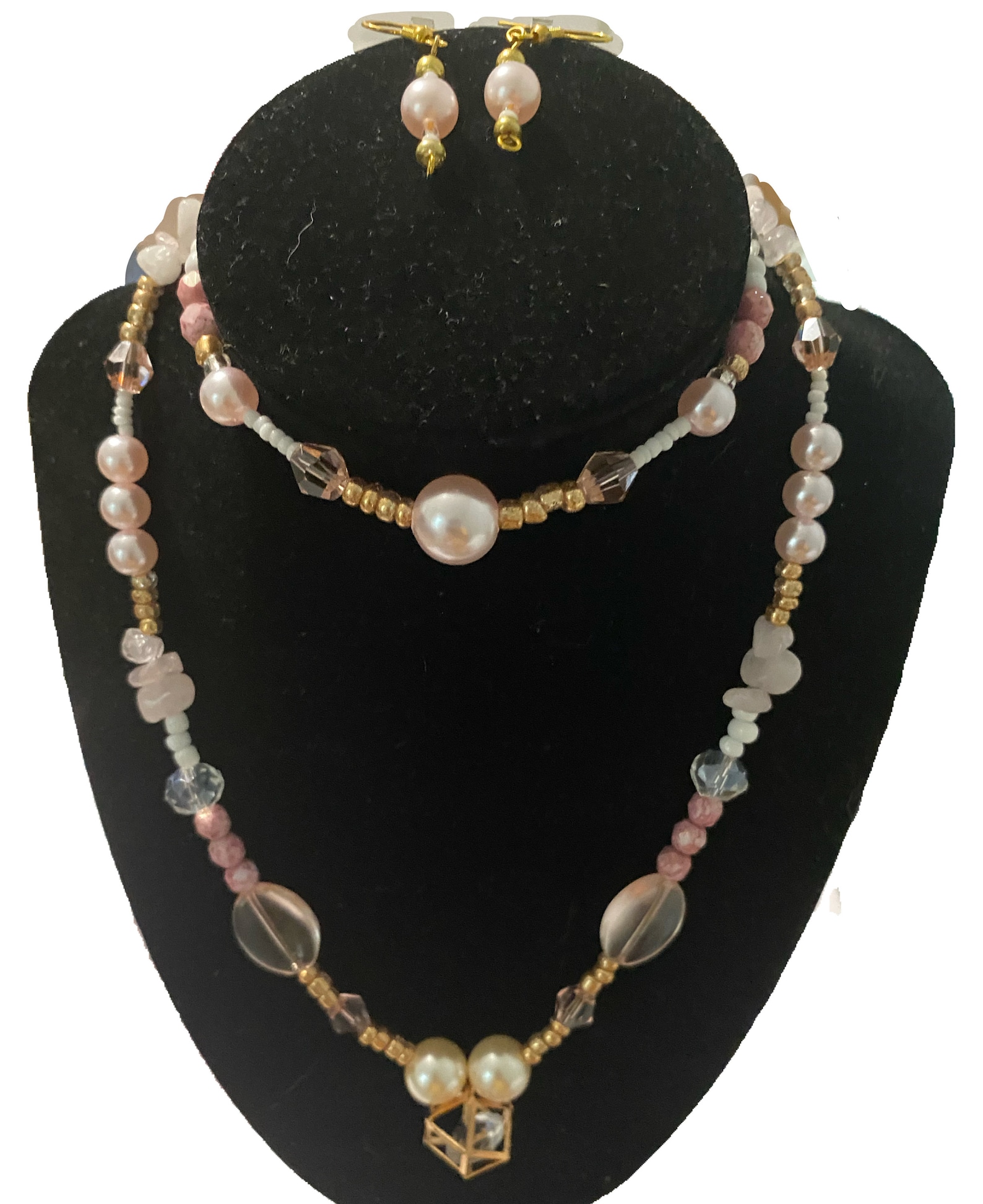 Light Pink and Gold Jewelry Set W/ Necklace, Bracelet, and Earrings - Etsy