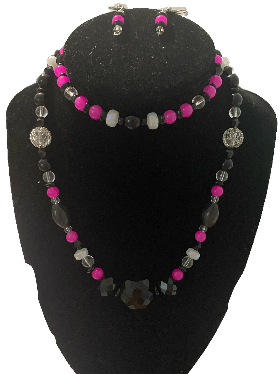 Black and Fuchsia Jewelry Set W/ Necklace, Bracelet, and Earrings - Etsy