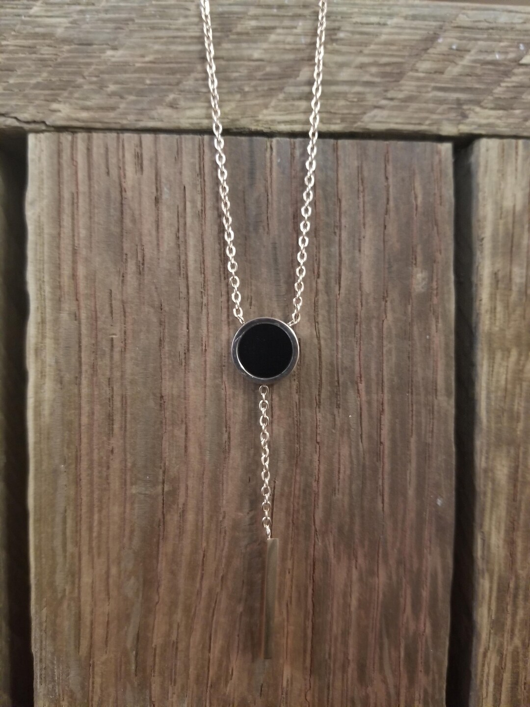Black Circle and Rose Gold Bar Pendant Necklace - Etsy
