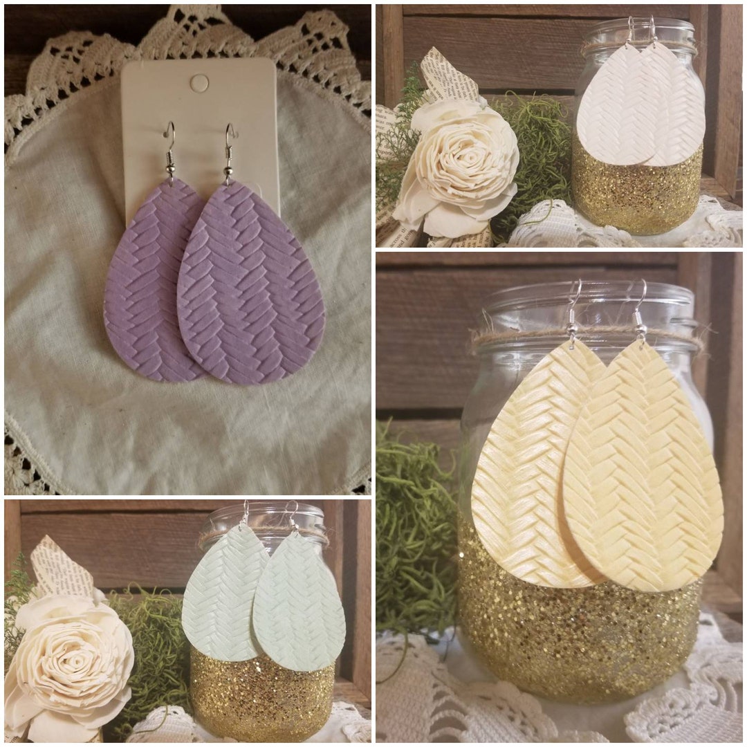 Pastel Fishtail Braid Large Teardrop Faux Leather Earring - Etsy