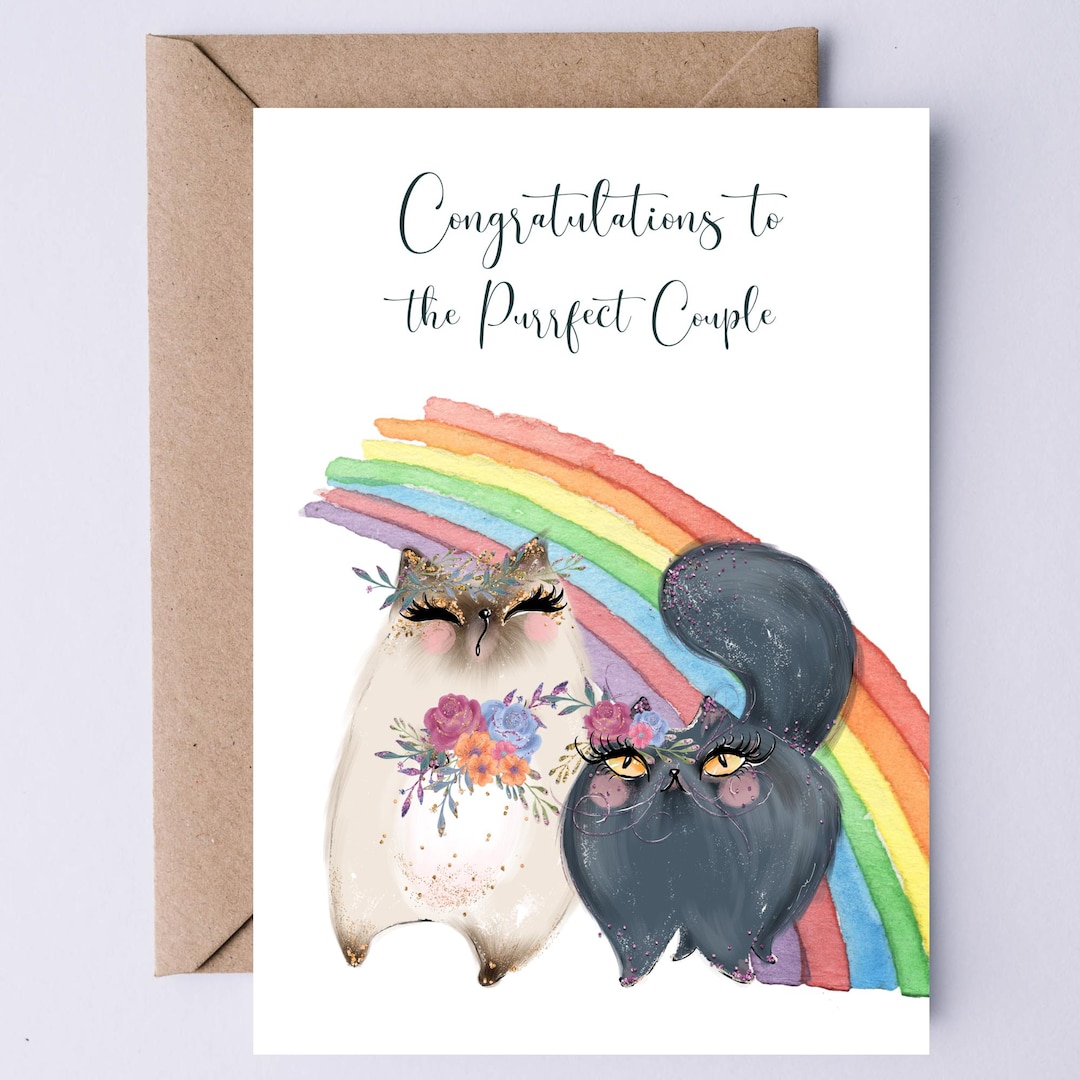 LGBTQ Wedding Card Cat Lover Wedding Card Anniversary Card ...