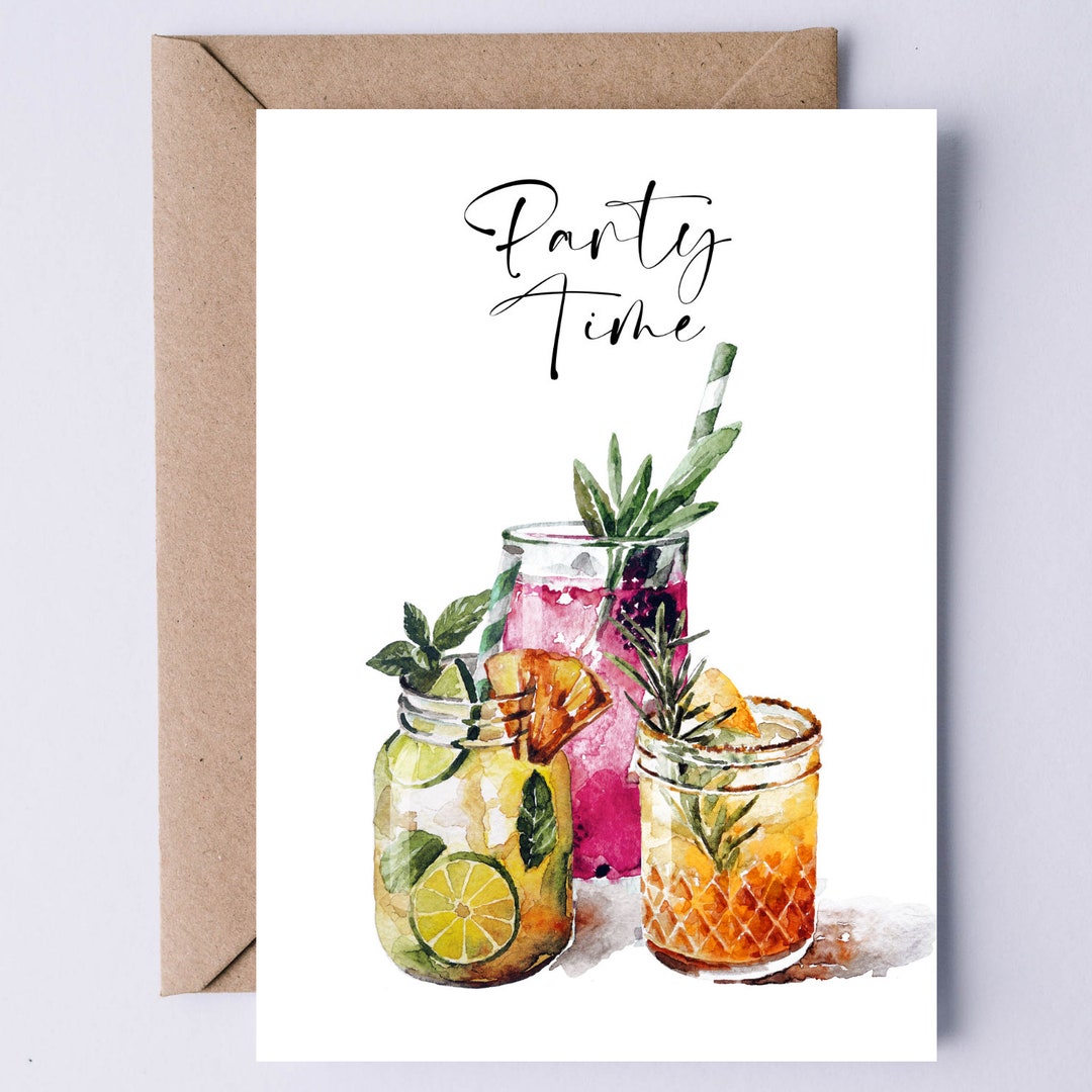 Congratulations Card Party Time Card Cocktail Girlfriend Birthday Card ...
