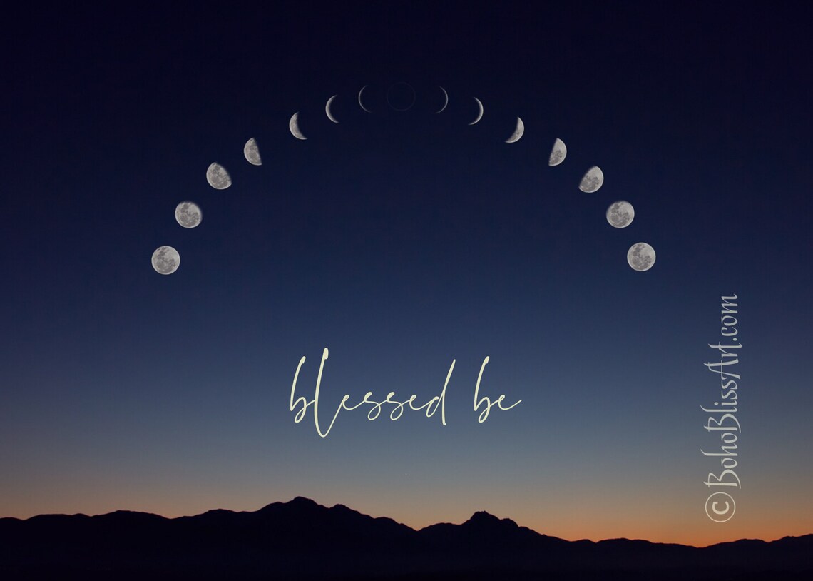 Blessed Be Quote Art Print Phases of the Moon Wall Decor | Etsy