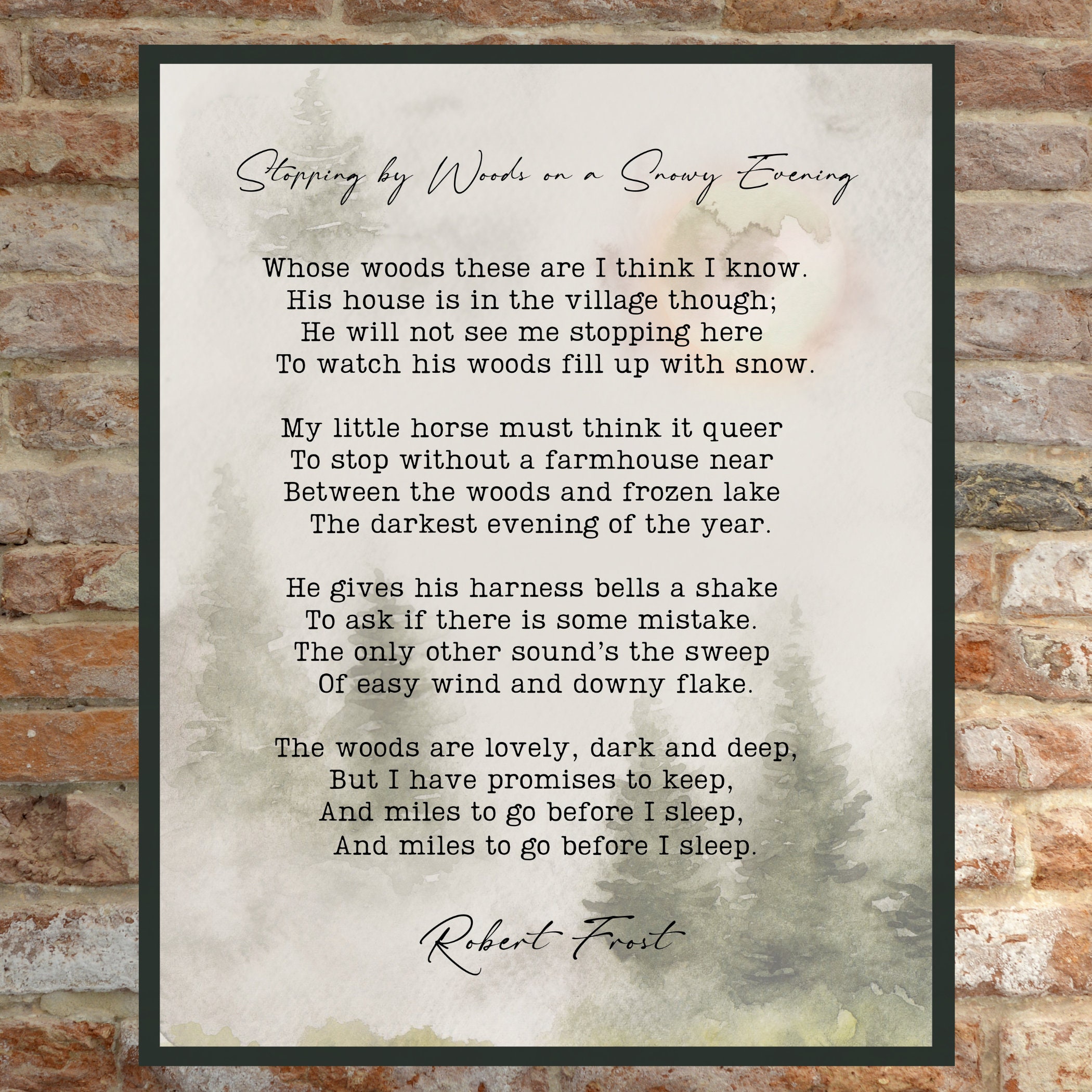 Robert Frost Poem: Stopping by Woods on a Snowy Night Literary | Etsy