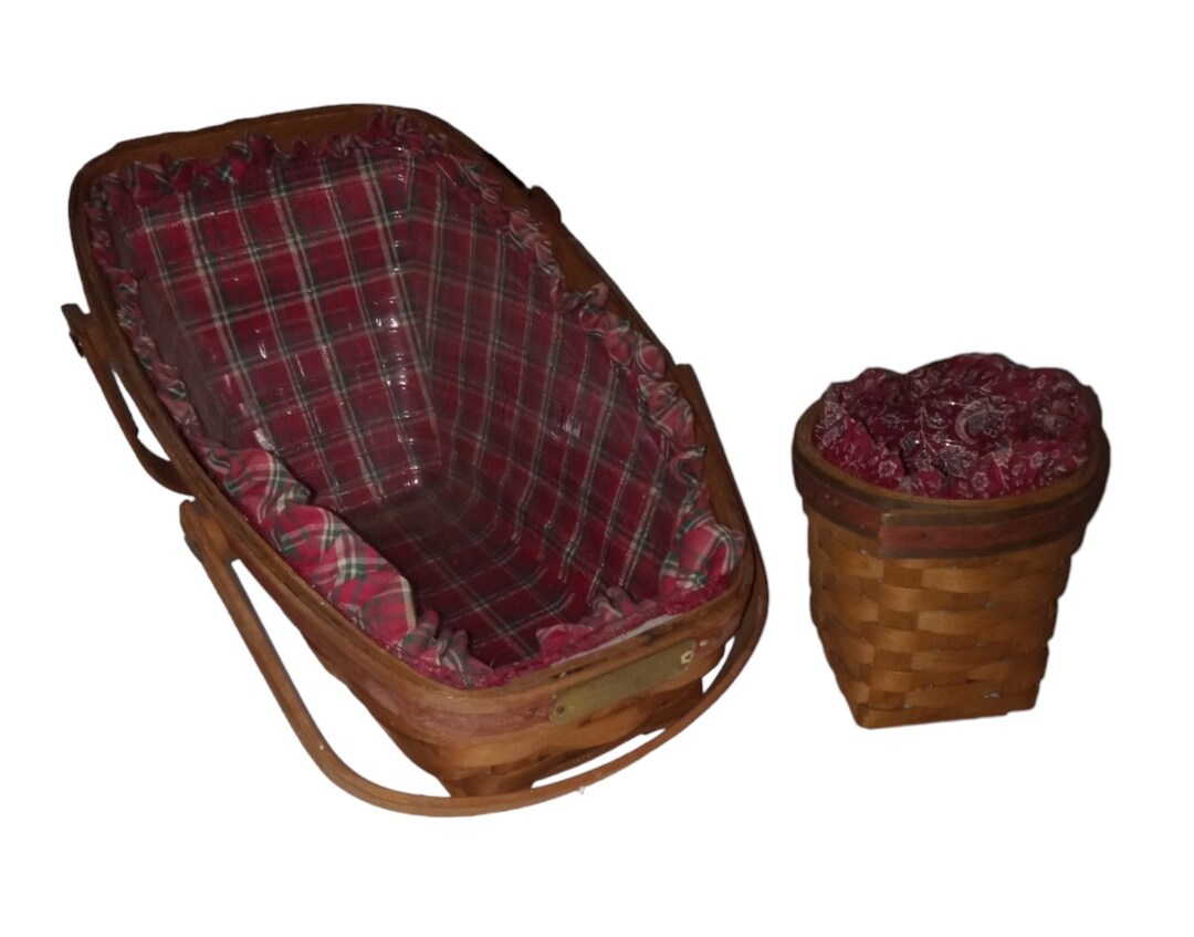Baskets With Plaid Cloth Plastic Protector Vintage Longaberger Baskets ...