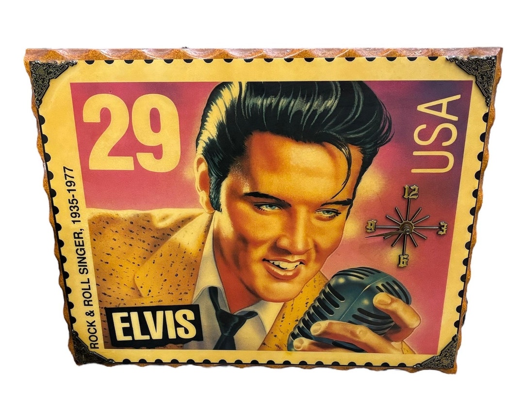 Elvis Clock Wall Hanging Home Decor Rock & Roll Stamp Portrait - Etsy