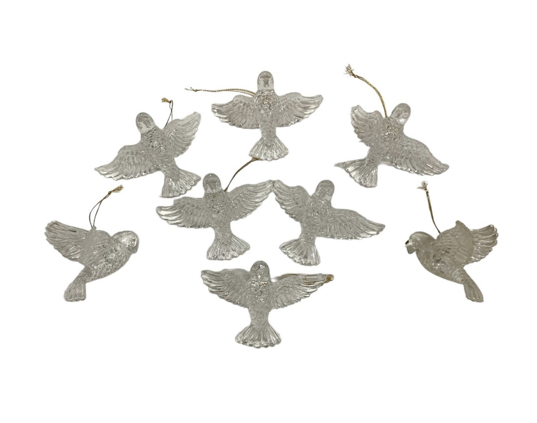 Dove Ornaments Set of 7 Clear Acrylic Christmas Tree Decor Classy Gold ...