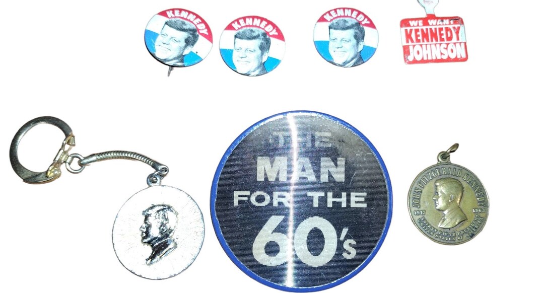 Vintage 1960s JFK John F Kennedy Political Campaign Pins and Gold ...