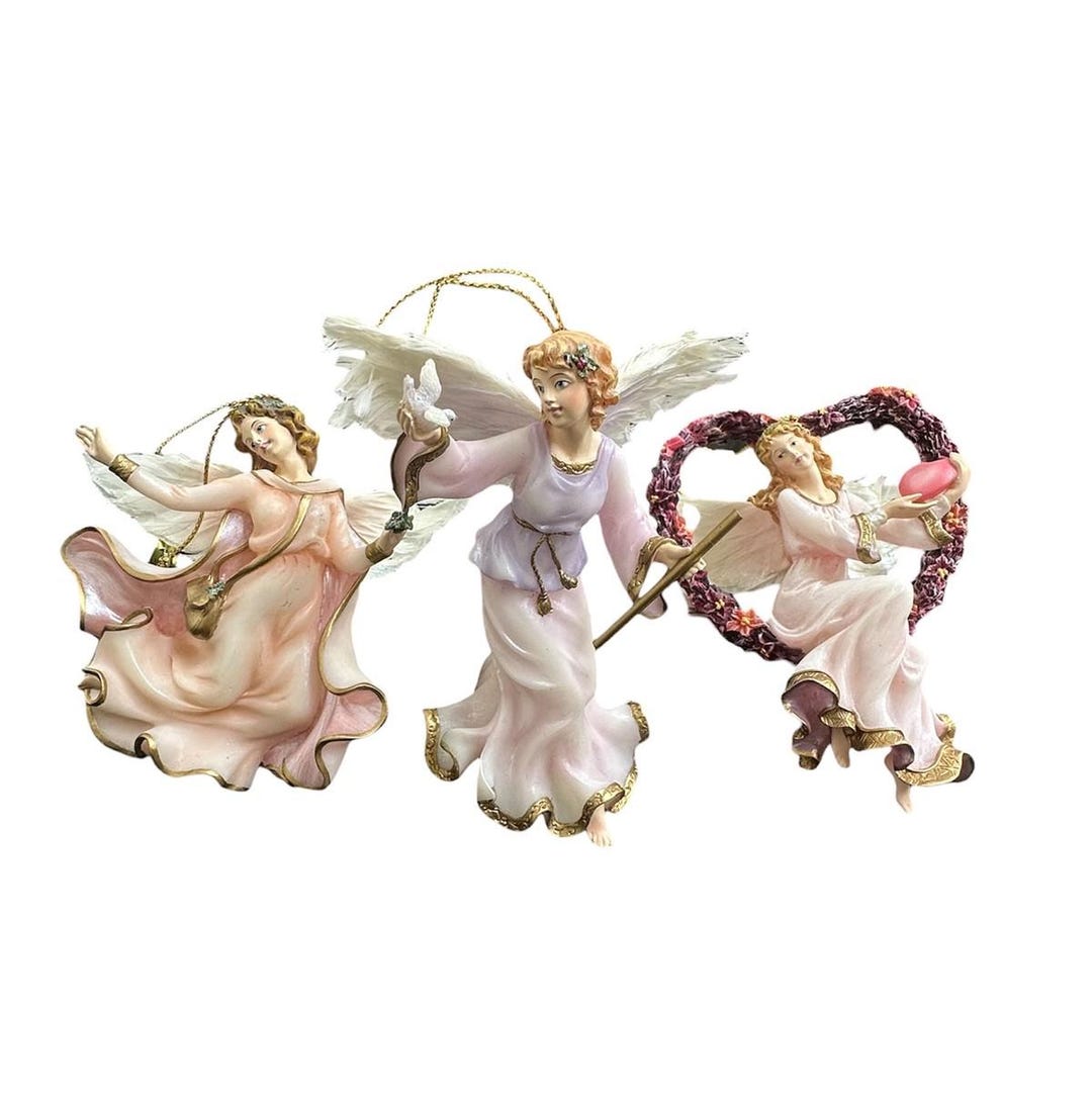 Bradford Heirloom Classics Set of 3 Feathered Pink Millennial Angels ...